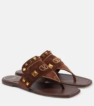 Valentino Garavani Studded Thong Sandals - Brown