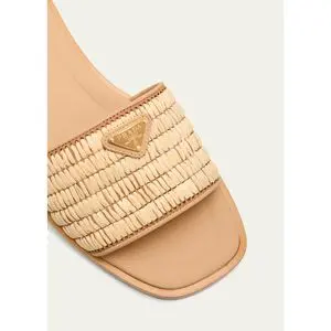 Prada Stuoia Raffia Slide Sandals - Beige