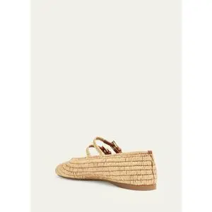 Prada Raffia Mary Jane Ballerina Flats - Beige