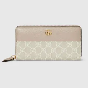 Gucci Bi-color Gg Marmont Zip Around Wallet Leather - Neutral