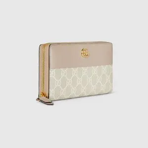 Gucci Bi-color Gg Marmont Zip Around Wallet Leather - Neutral