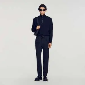 Sandro Polyester Straight Leg Trousers With Elastic Waistband - Black