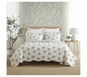 Laura Ashley Portland Floral Green Twin Quilt S Ham Set - One-color