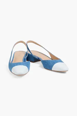 Veronica Beard Cecile Leather-trimmed Denim Slingback Pumps