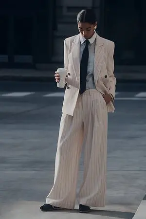 Maeve Maeve Pinstriped Wide Leg Trousers Multicolor
