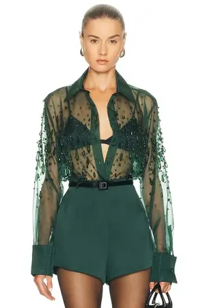 Retrofete Aubriella Embellished Shirt - Pine