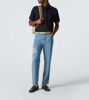 Gucci Double G Cotton-blend Piqué Polo Shirt - Blue