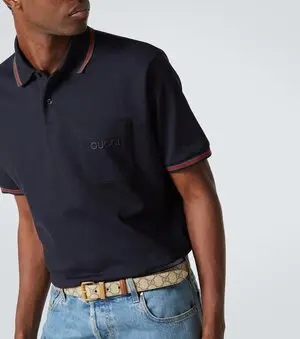 Gucci Double G Cotton-blend Piqué Polo Shirt - Blue