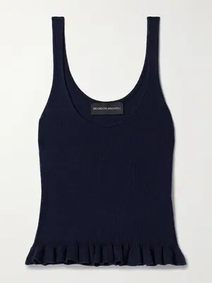 Brandon Maxwell The Phoebe Ruffled Ribbed Cashmere Tank