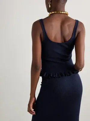 Brandon Maxwell The Phoebe Ruffled Ribbed Cashmere Tank