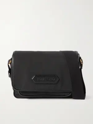 TOM FORD Leather-trimmed Recycled-nylon Messenger Bag - Black