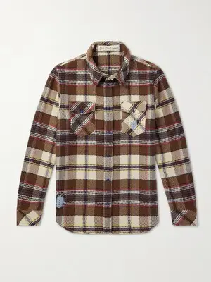 GOD'S TRUE CASHMERE Distressed Checked Cashmere Shirt