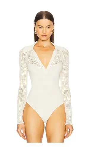 FLEUR DU MAL Knit Mesh Collared Bodysuit