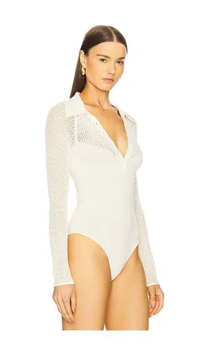 FLEUR DU MAL Knit Mesh Collared Bodysuit