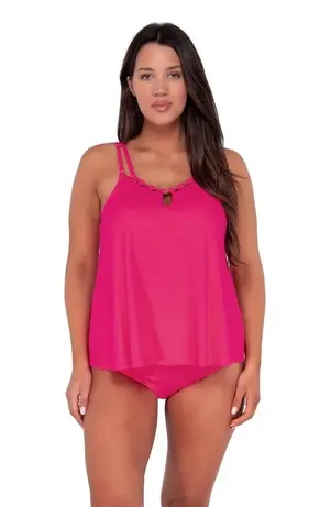 SUNSETS ESCAPE Sadie Tankini Swimsuit Top - Begonia Sandbar Rib