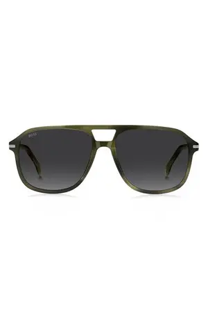 BOSS 57mm Square Sunglasses - Green Horn/ Dark Grey Sf