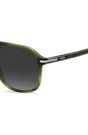 BOSS 57mm Square Sunglasses - Green Horn/ Dark Grey Sf