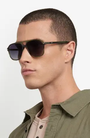 BOSS 57mm Square Sunglasses - Green Horn/ Dark Grey Sf