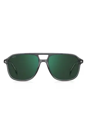 BOSS 57mm Square Sunglasses - Grey Crystal/ Green Sp