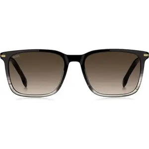 BOSS 55mm Rectangular Sunglasses - Black Shaded Grey/brown Sf