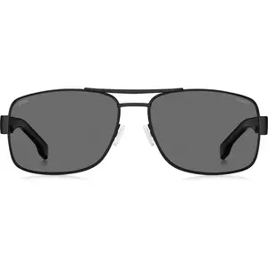 BOSS 62mm Oversized Navigator Sunglasses - Matte Black/grey Polar