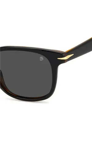 DB EYEWEAR BY DAVID BECKHAM 53mm Rectangular Sunglasses - Black Striped Brown/ Grey Ar