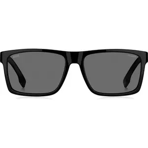BOSS 59mm Polarized Rectangle Sunglasses - Black/ Grey Polar