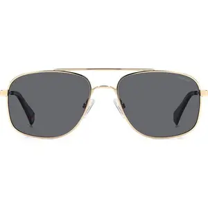 POLAROID 56mm Polarized Aviator Sunglasses - Gold Grey/ Grey Polar
