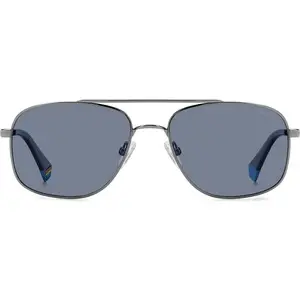 POLAROID 56mm Polarized Aviator Sunglasses - Ruthenium Blue/blue Polar