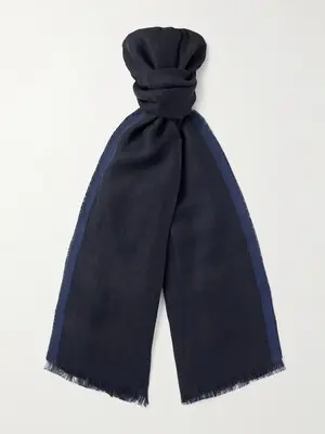 Brunello Cucinelli Fringed Striped Linen Scarf - Blue