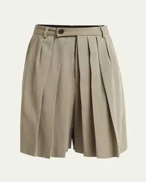 SETCHU Hakama Pleated Wool Shorts - Beige