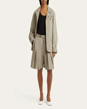 SETCHU Hakama Pleated Wool Shorts - Beige