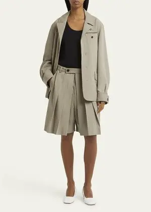 SETCHU Hakama Pleated Wool Shorts - Beige