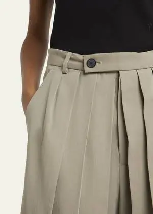 SETCHU Hakama Pleated Wool Shorts - Beige