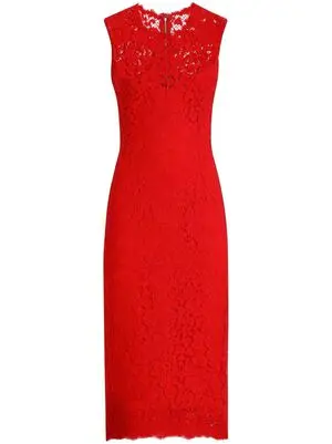 Dolce & Gabbana Floral-lace Midi Dress - Red