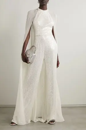 Jenny Packham Cape-effect Sequined Jumpsuit