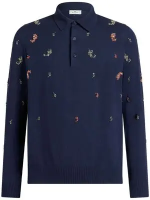 Etro Crystal-detailed Mini Paisley Polo Shirt - Blue