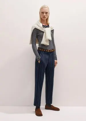 ME+EM Textured Pinstripe Crop Trousers - Navy/ivory