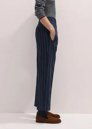 ME+EM Textured Pinstripe Crop Trousers - Navy/ivory