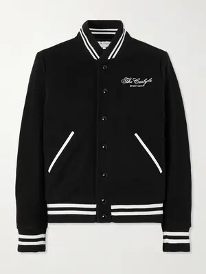 SPORTY & RICH The Carlyle Embroidered Wool-blend Felt Varsity Jacket - Black