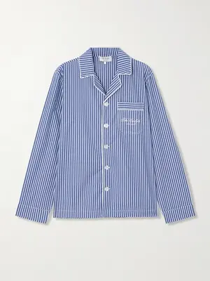 SPORTY & RICH The Carlyle Embroidered Striped Cotton-poplin Shirt - Blue