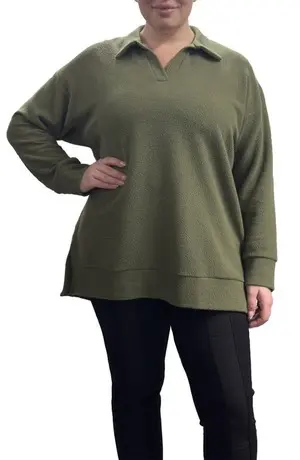 STANDARDS & PRACTICES Johnny Collar Long Sleeve Top - Olive