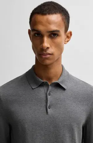 BOSS Gemello Cotton Polo Sweater - Medium Grey