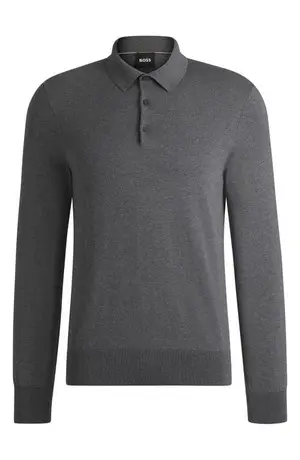 BOSS Gemello Cotton Polo Sweater - Medium Grey