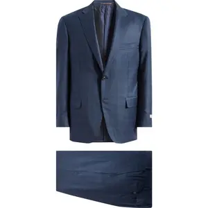 Canali Siena Regular Fit Windowpane Check Super 150s Wool Suit - Dark Blue