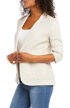 Karen Kane Linen Ruched Sleeve Blazer - Oatmeal