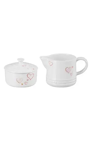 LE CREUSET Mon Coeur Stoneware Sugar & Creamer Set - White