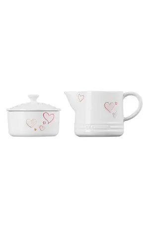 LE CREUSET Mon Coeur Stoneware Sugar & Creamer Set - White