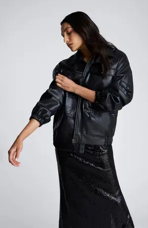 KENNETH COLE Faux Leather Shirt Jacket