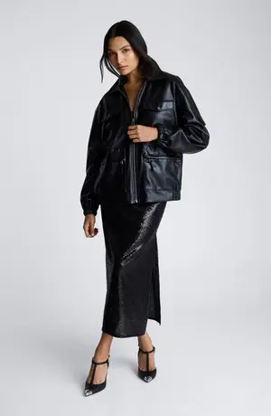 KENNETH COLE Faux Leather Shirt Jacket